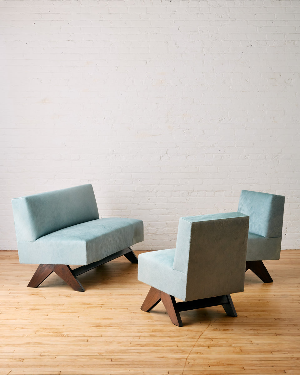 RARE SETTEE AND PAIR OF LOW LOUNGE CHAIRS BY PIERRE JEANNERET ...
